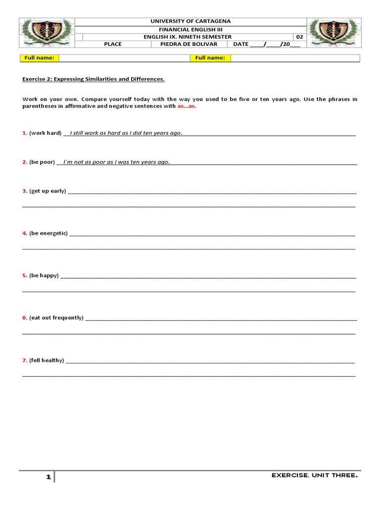 Exercise. Expressing Similarities and Differences | PDF