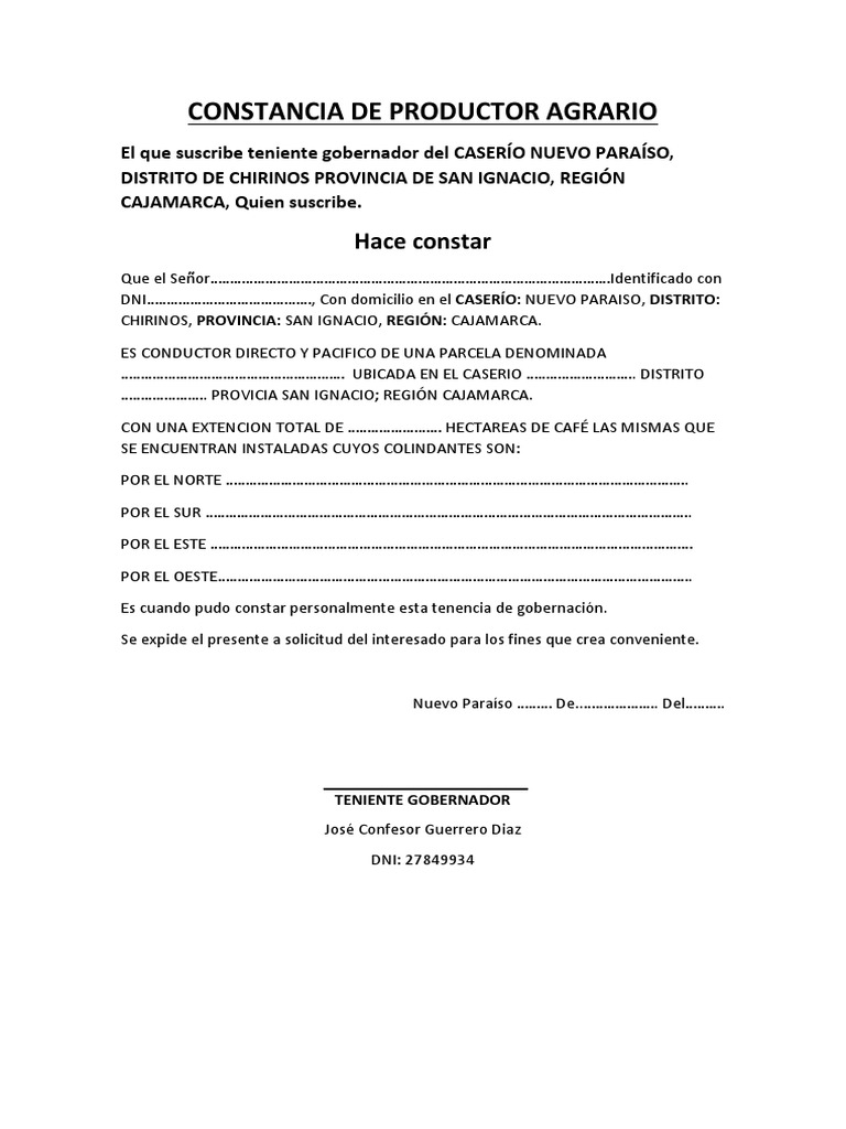 Constancia de Productor Agrario | PDF