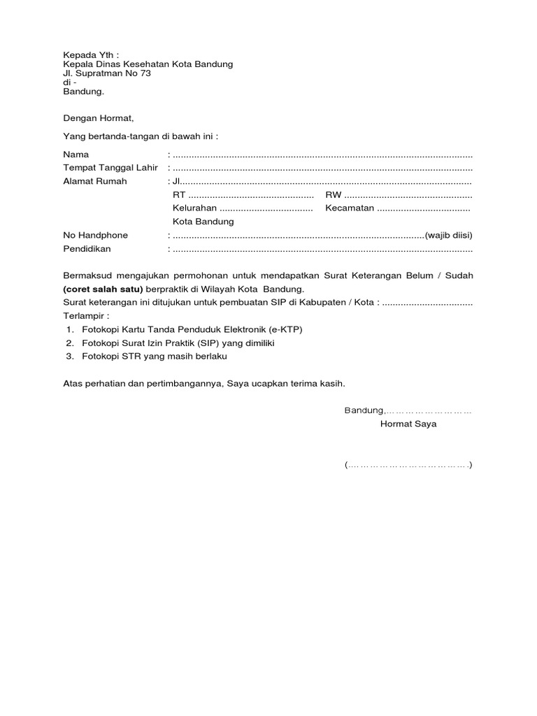 Form Suket Sudah Atau Tidak Berpraktik Di Kota Bandung | PDF