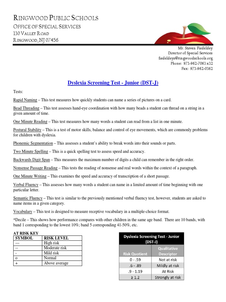 Dyslexia Screening Test - Junior DST-J - Ages 66 - 115 | PDF | Dyslexia ...