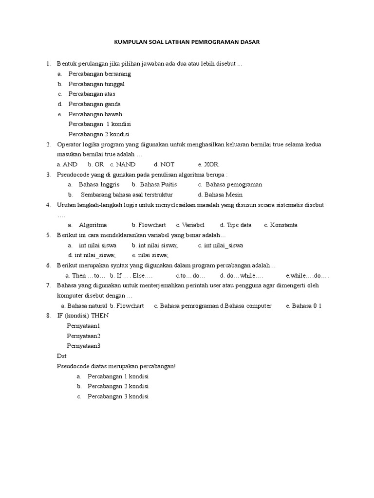Kumpulan Soal Latihan Usbn 2 - Pemrograman Dasar | PDF