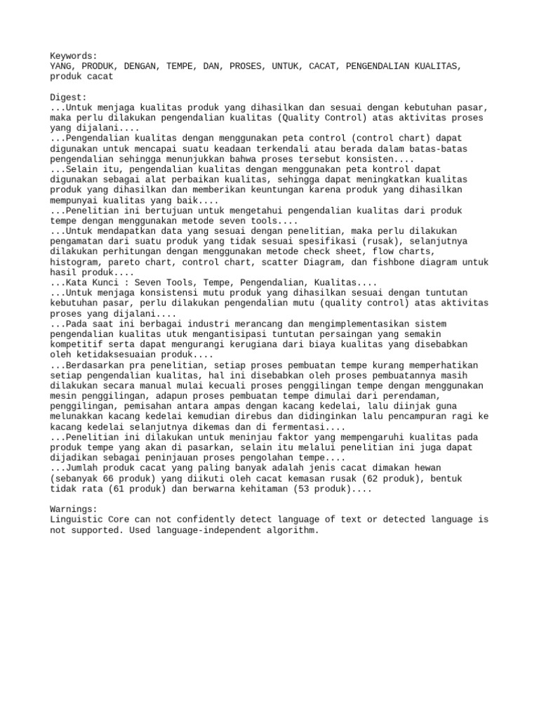 MENGENDALIKAN KUALITAS PRODUK TEMPE DENGAN METODE SEVEN TOOLS | PDF