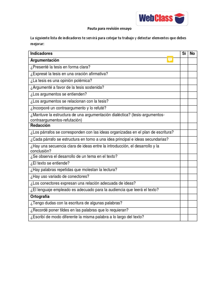 Pauta de Revisión Ensayo | PDF