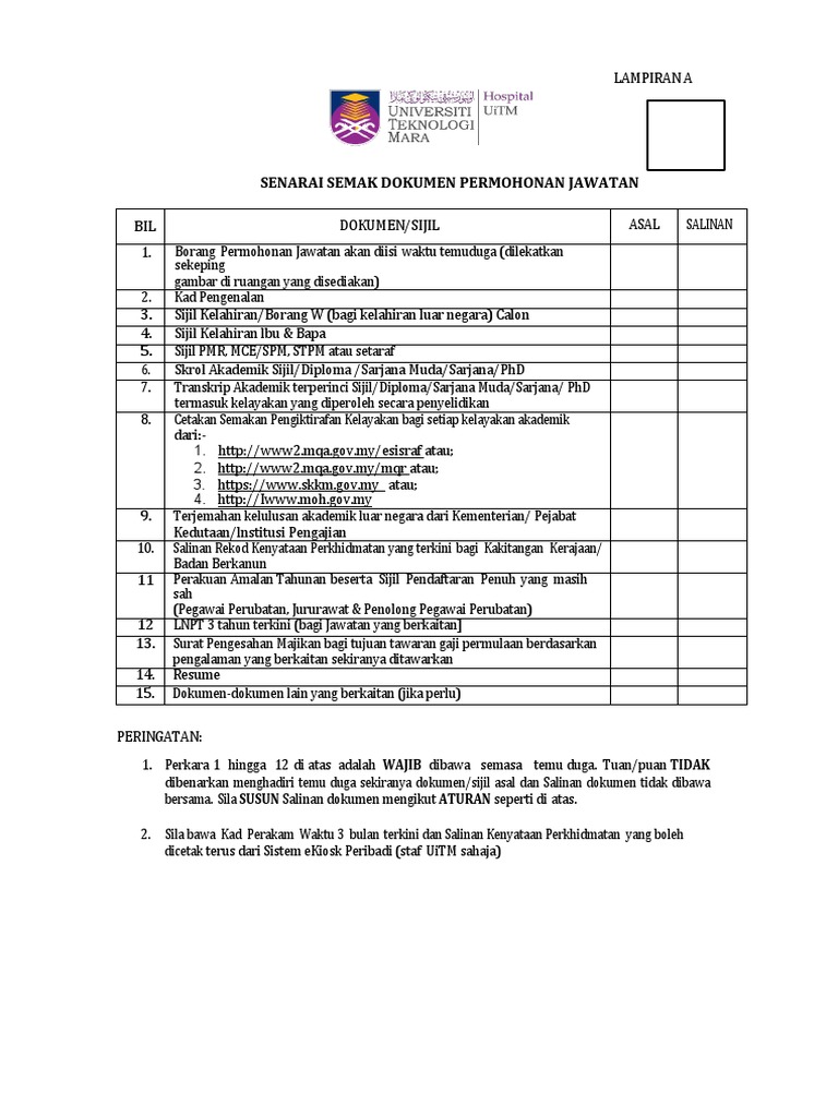 Senarai Semak Untuk Dokumen Berjaya (Kuning) | PDF