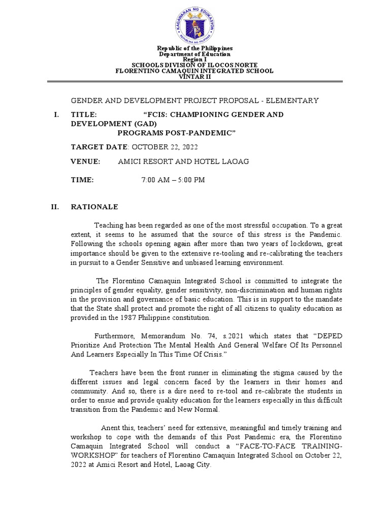 Gad Proposal | PDF | Teachers | Gender And Development