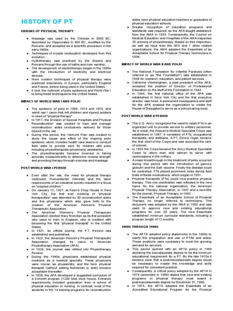 PT101 History of PT | PDF | Physical Therapy | Psychotherapy