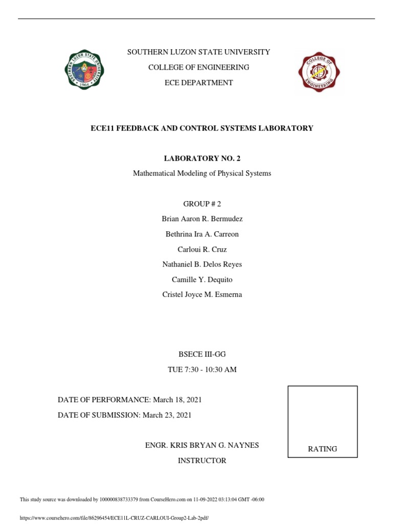 ECE11L CRUZ CARLOUI Group2 Lab 2 PDF | PDF | Equations | Differential ...