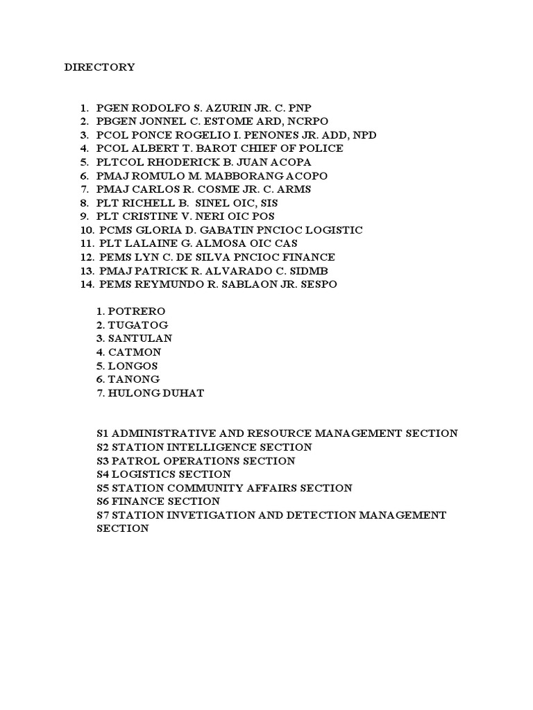 Police Department Member Directory | PDF