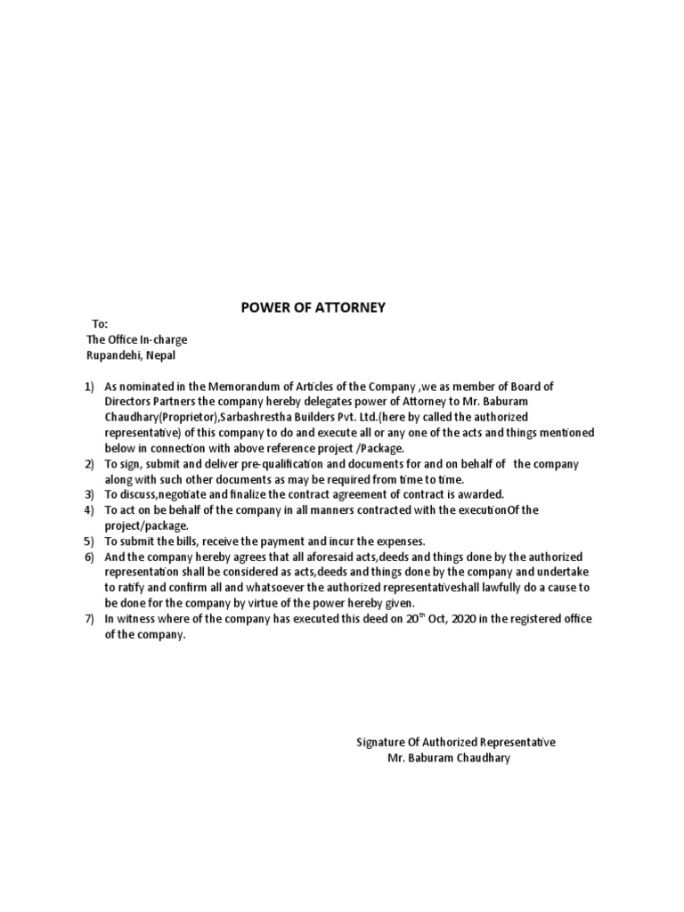 Sample For Power of Attorney | PDF | Power Of Attorney | Government