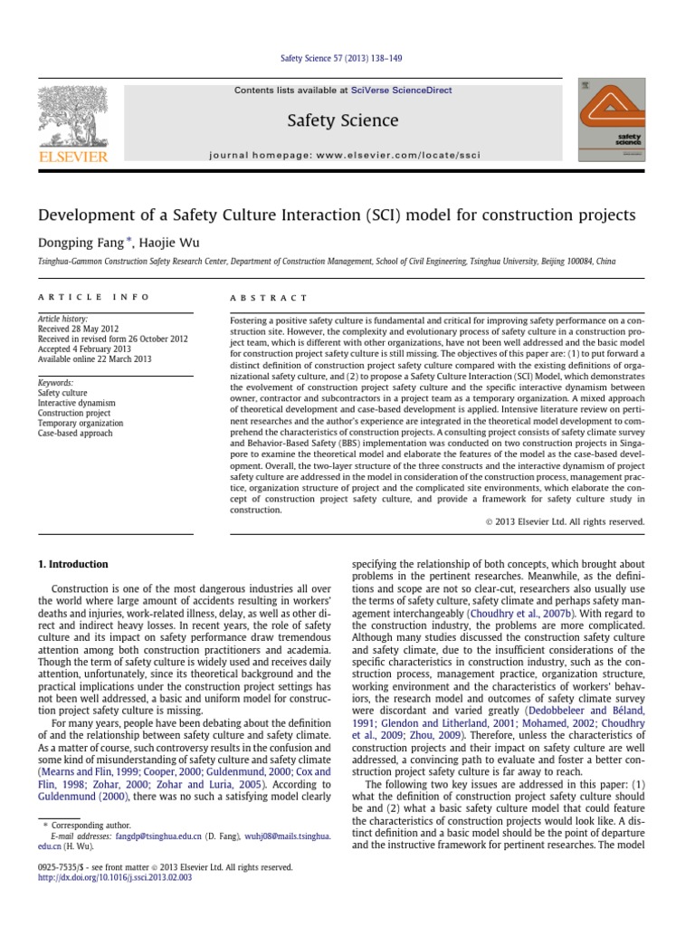 Development of Safety Culture Interaction Model For Construction ...