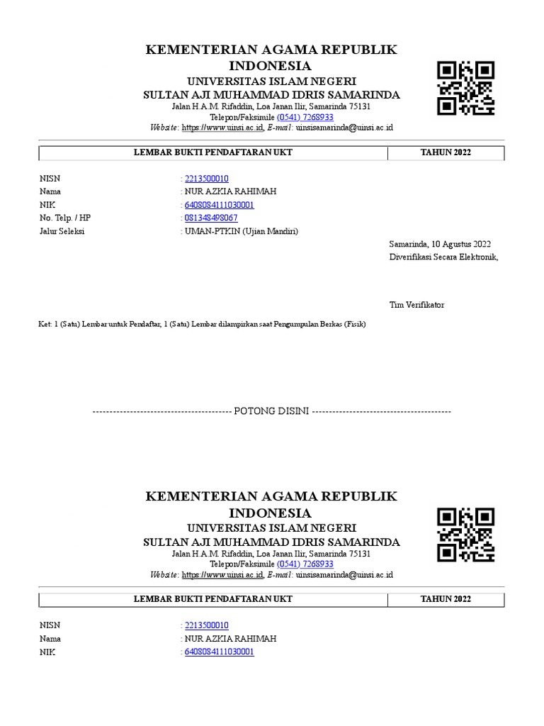 Lembar Bukti Ukt - Nur Azkia Rahimah | PDF