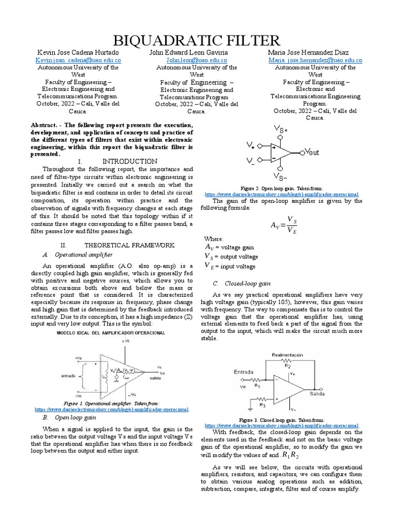 Biquadratic Filter | PDF | Operational Amplifier | Amplifier