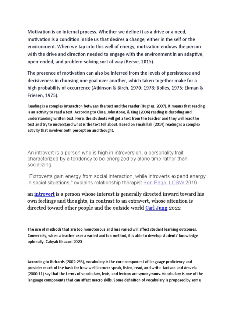 Motivation Is An Internal Process | PDF | Extraversion And Introversion | Vocabulary