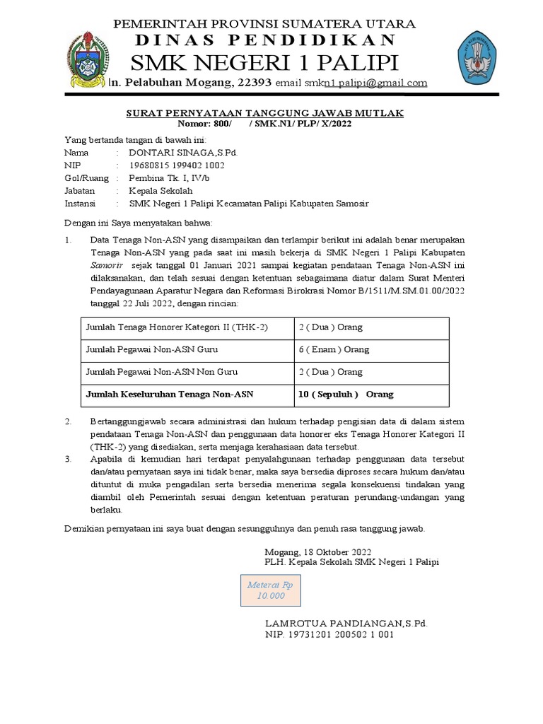Format SPTJM Untuk Sekolah | PDF