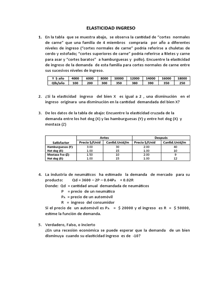 Solucion Elasticidad Ingreso | PDF | Elasticidad (economía) | Productos animales