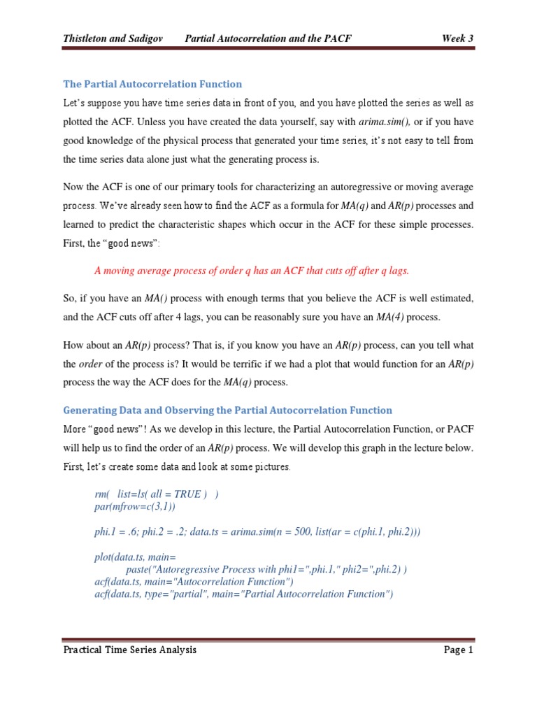 Partial Autocorrelation And The Pacf First Examples Pdf Time Series
