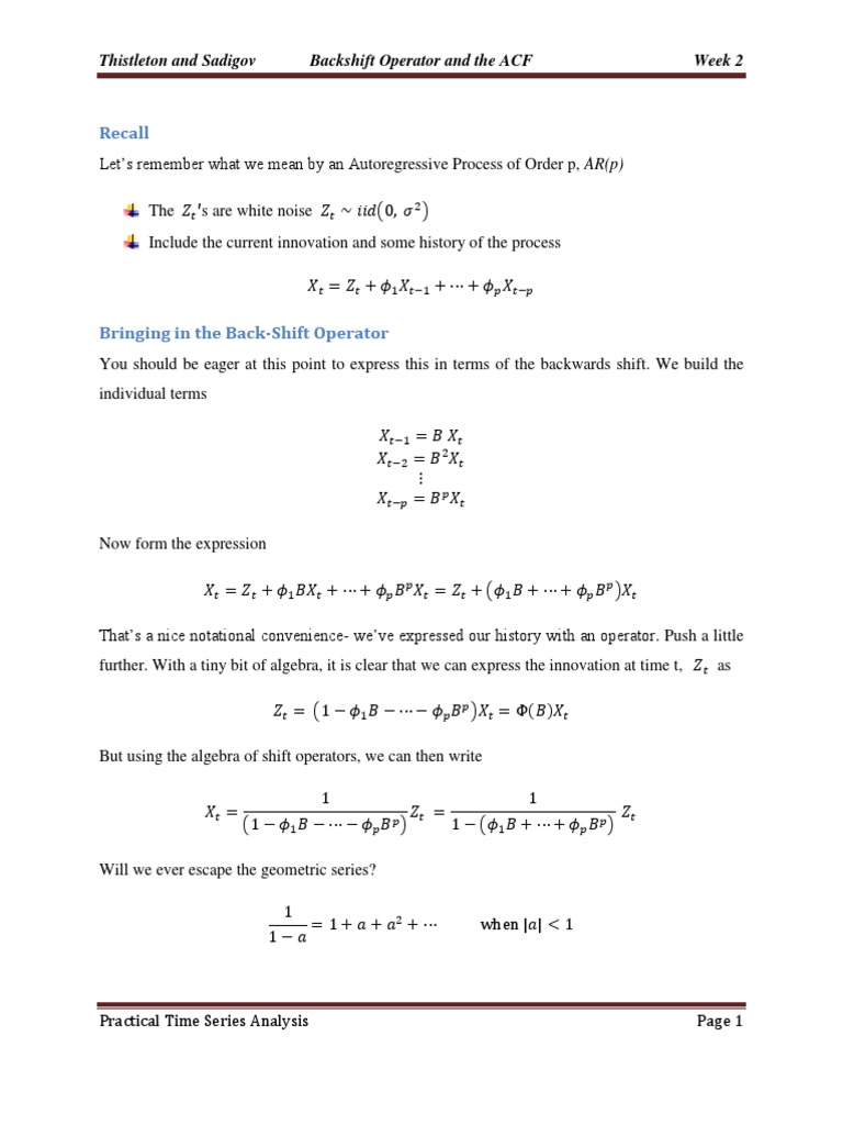 Autoregressive Processes Backshift Operator and ACF | PDF ...