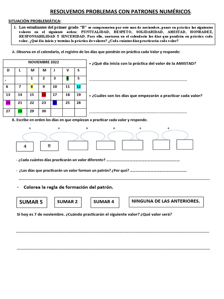 Ficha Resolvemos Problemas Con Patrones Numéricos | PDF | Calendario