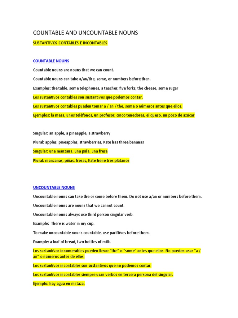 Countable and Uncountable Nouns | PDF