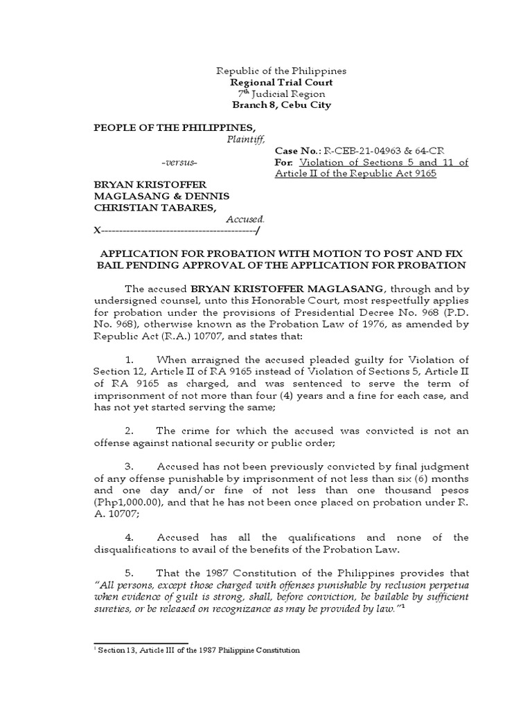 Application For Probation | PDF | Bail | Probation