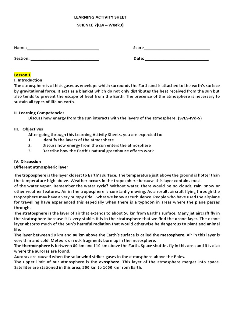 Las Science 7 Q4 W3 | PDF | Atmosphere Of Earth | Greenhouse Effect