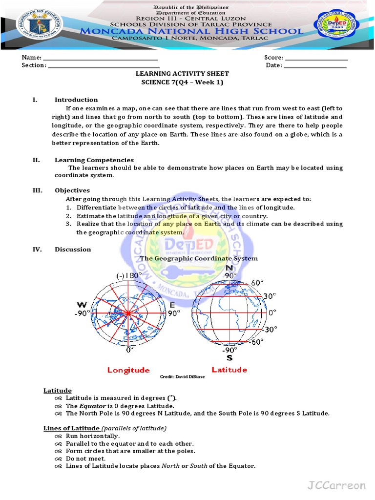 LAS 4thQuarter Week1 | PDF | Latitude | Longitude