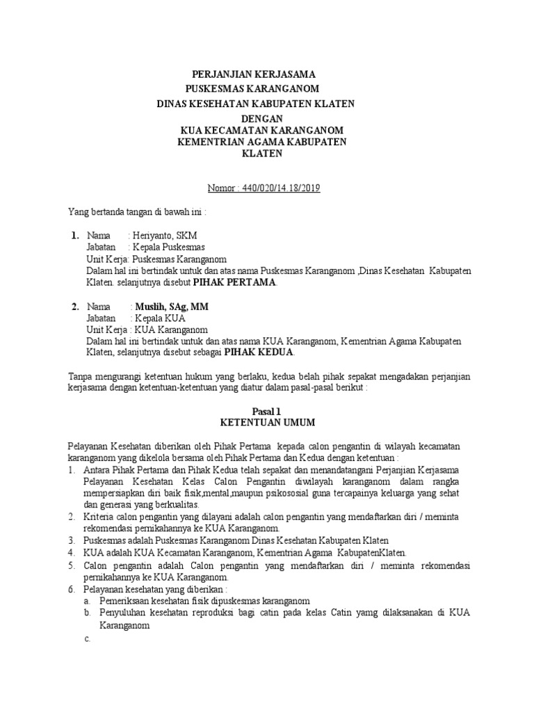 MOU KUA Puskesmas | PDF