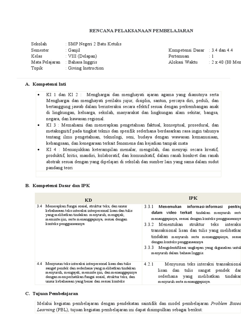 RPP Rencana Aksi 2 | PDF