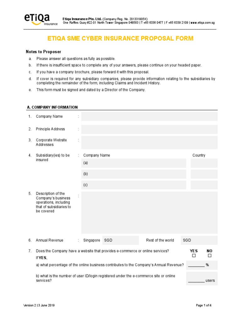 SME Cyber Insurance Proposal Form v2 | PDF | Cloud Computing | Computer ...