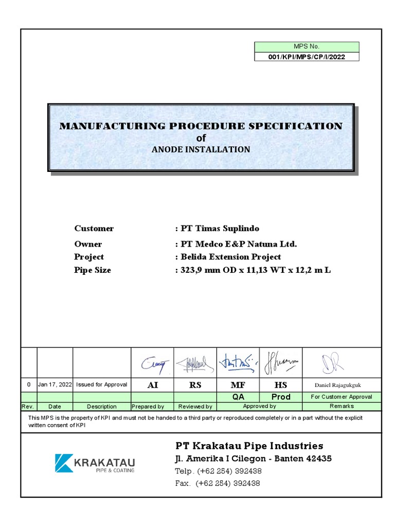 MPS Anode Installation Belida - KPI R0 - Signed TIMAS | PDF | Welding ...
