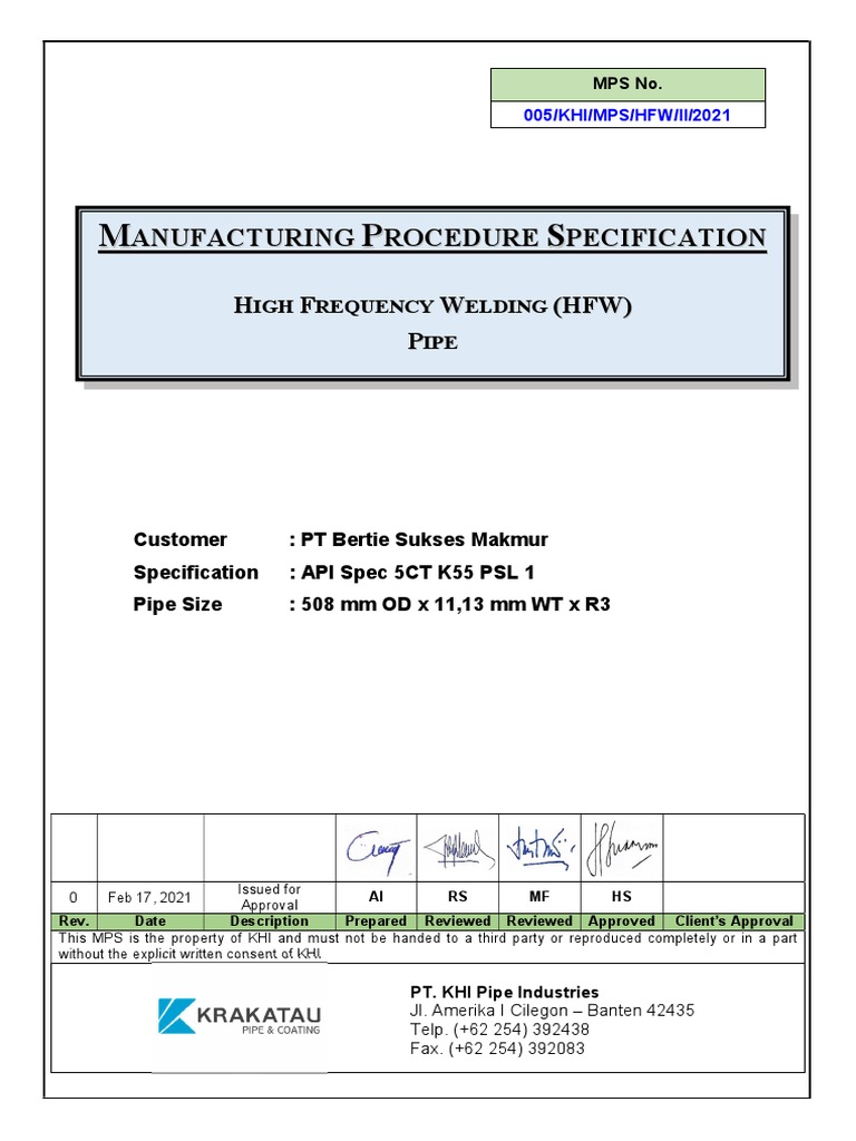 MPS Itp Api 5CT K55 PSL 1 - Khi R0 | PDF | Pipe (Fluid Conveyance ...