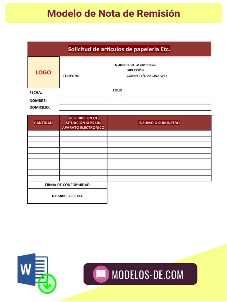 Modelo nota remisión papelería | PDF