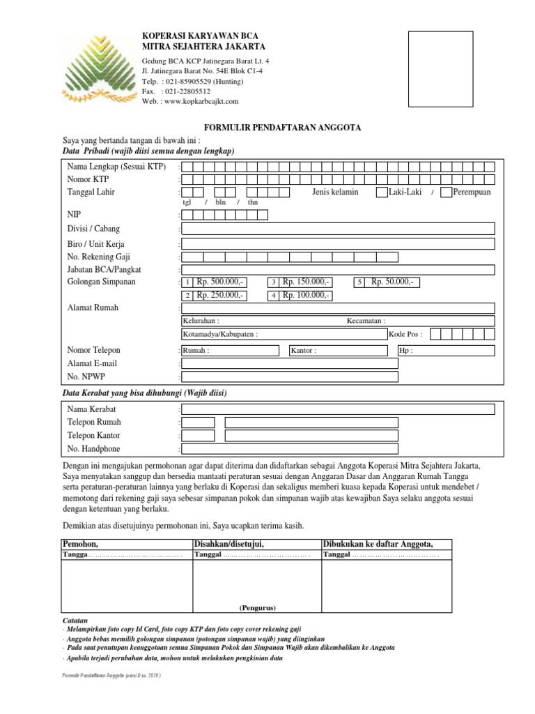 Formulir Pendaftaran Anggota | PDF