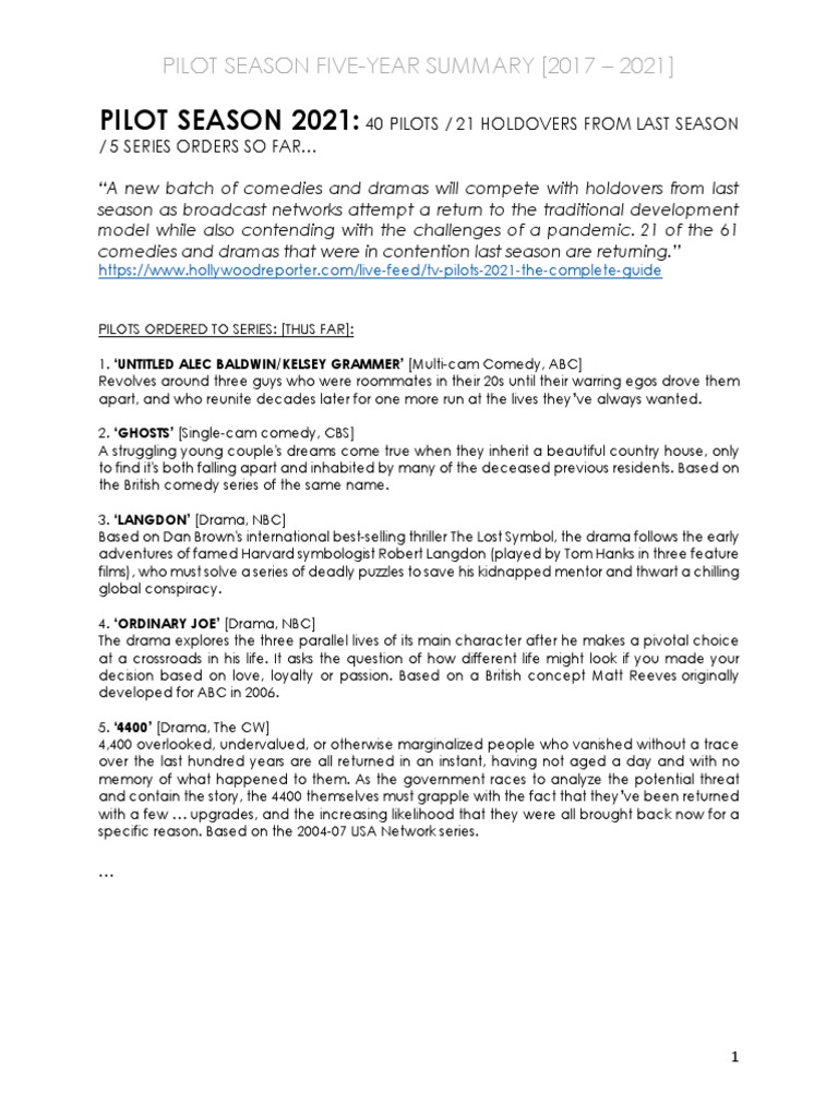 Pilot Season Five-Year Summary (2017 - 2021) | PDF