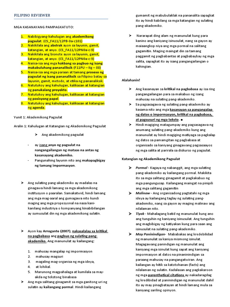 Filipino Reviewer | PDF