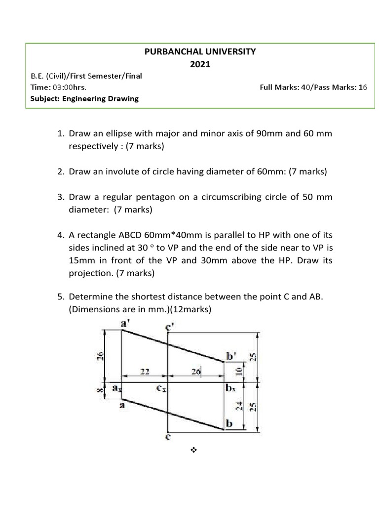 Engineering Drawing Exam Paper 2021 | PDF