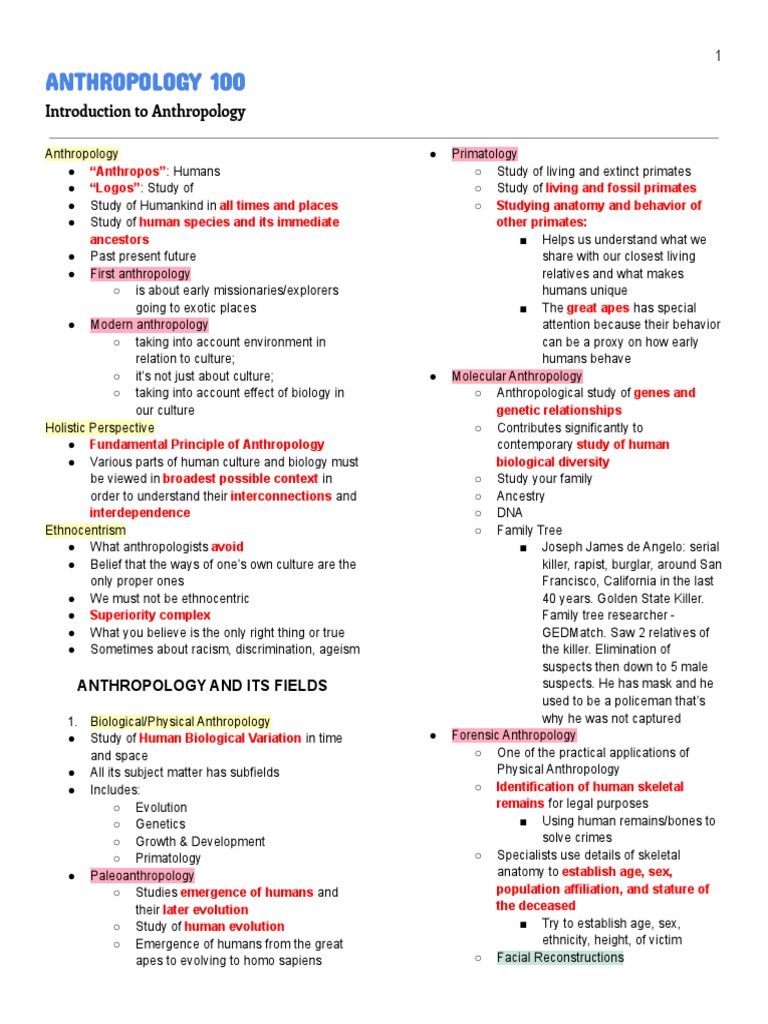 Introduction To Anthropology Notes | Download Free PDF | Anthropology ...