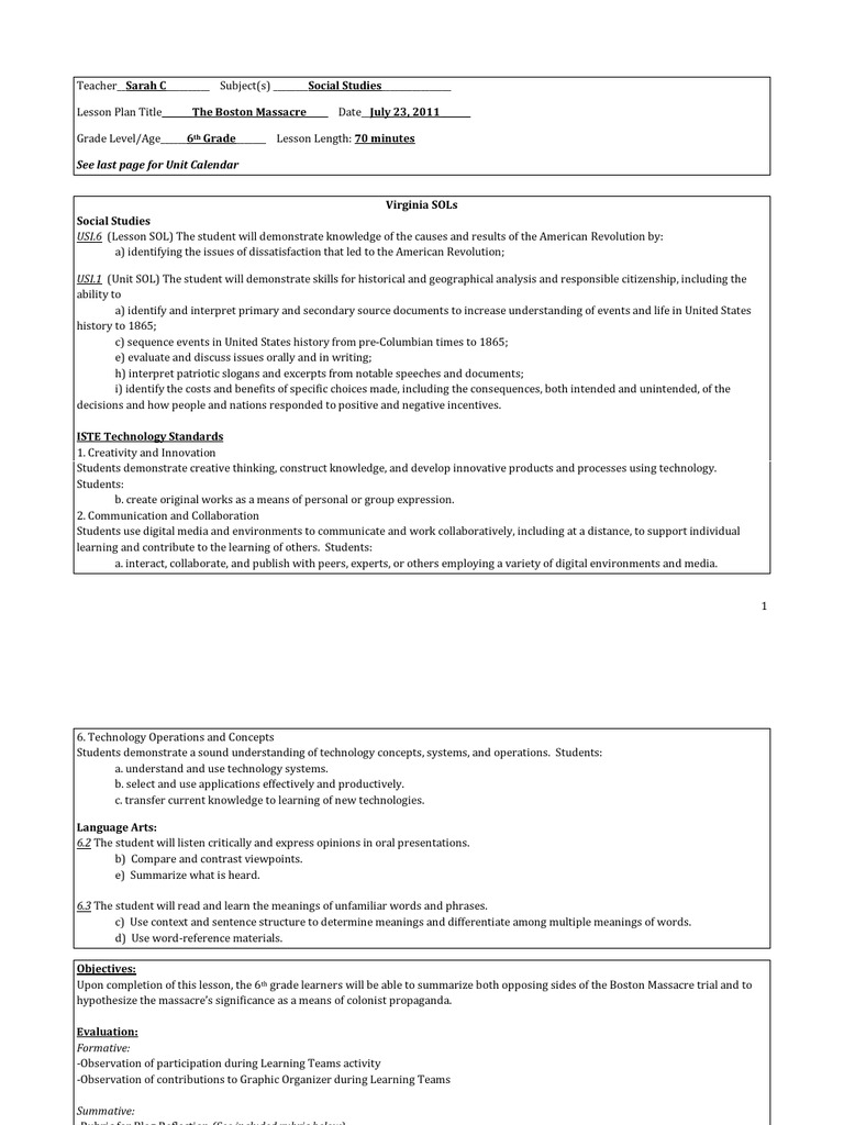 Educ Tech Lesson Plan - Boston Massacre | PDF | American Revolution ...