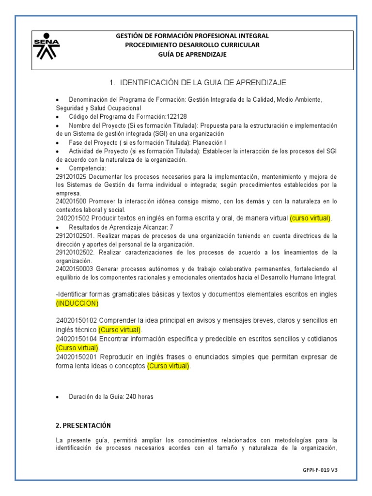GFPI-F-019 - Formato - Guia - de - Aprendizaje Planeación I | PDF | Evaluación | Riesgo