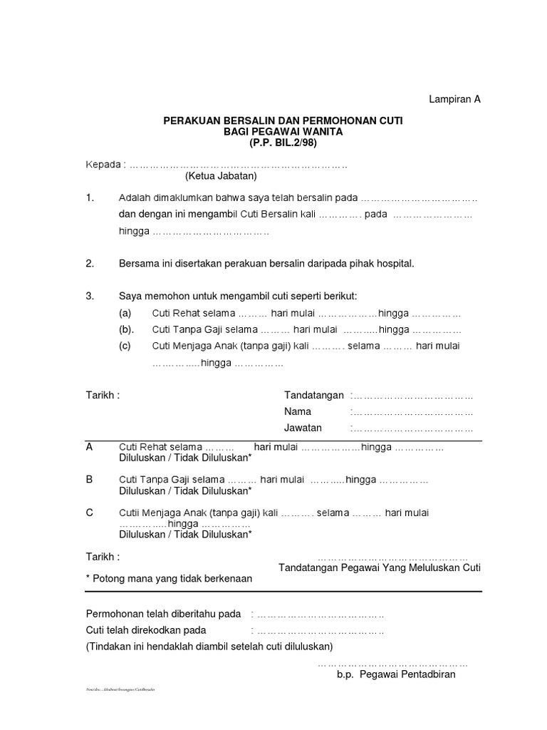 Borang Cuti Bersalin | PDF