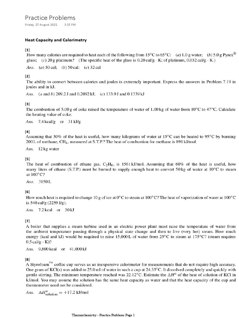 Thermochemistry Practice Problems | PDF
