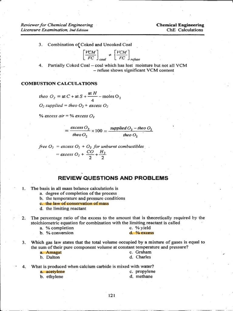 Combustion Calculations and Review Questions on Chemical Engineering Licensure Examination ...