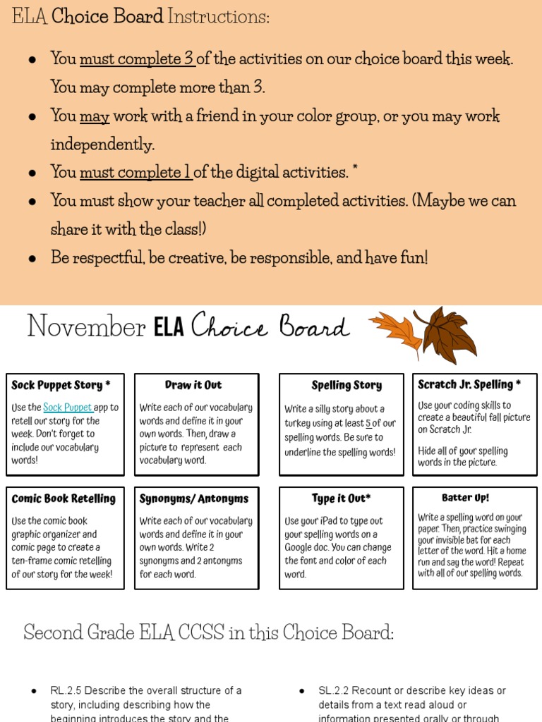 Ela November Choice Board 3 | PDF | Linguistics | Cognition