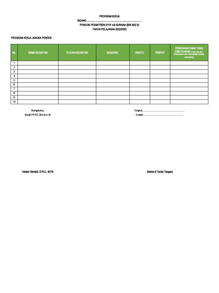 Format Program Kerja | PDF