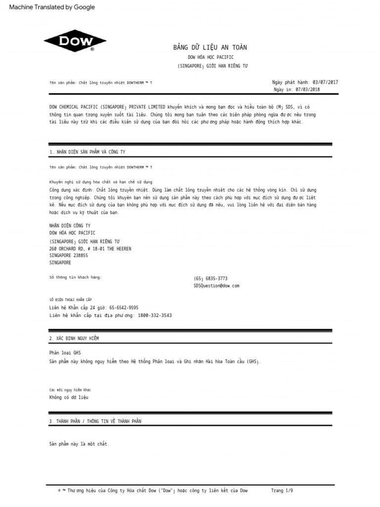 SDS - Dowtherm T | PDF