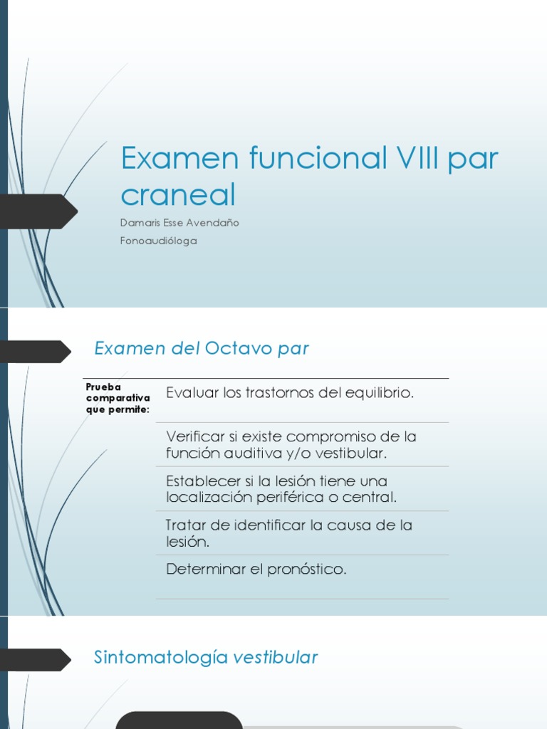 08 Examen Funcional VIII Par | PDF | Vértigo | Mano
