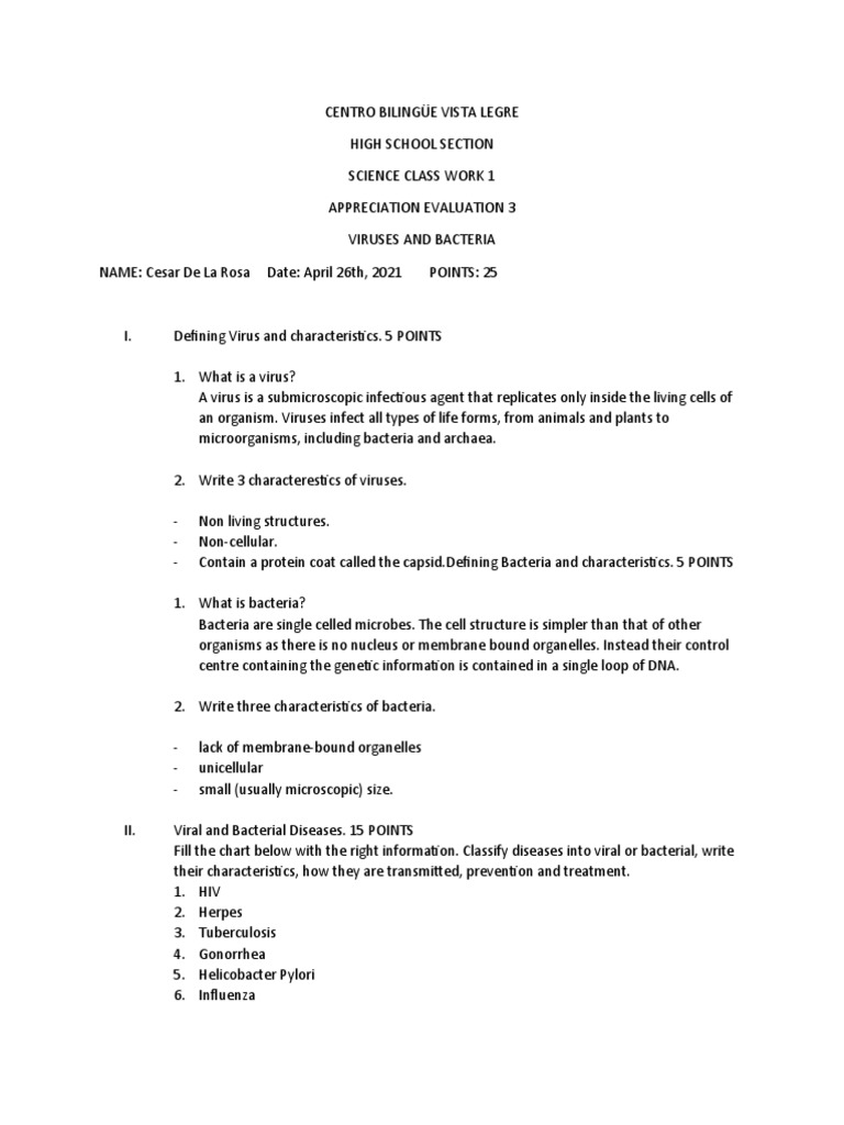 Science Class Work 3 Virus and Bacteria | Download grátis PDF | Herpes ...
