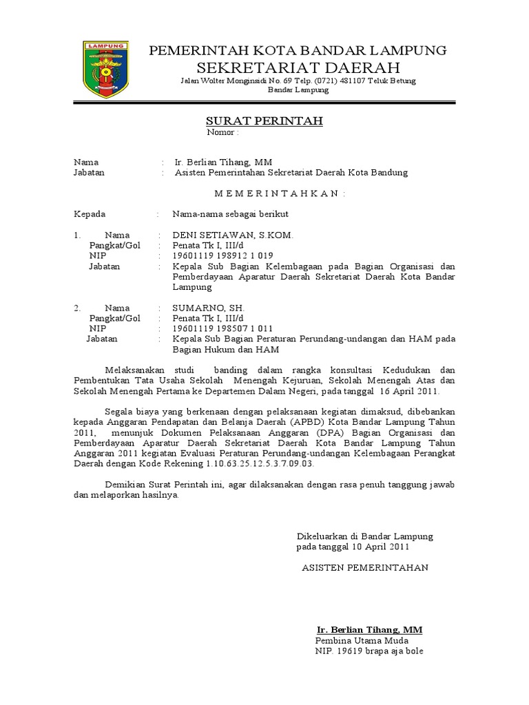 Contoh Surat Perintah Resmi | PDF