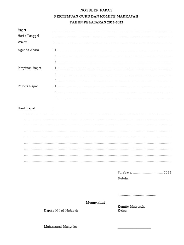 Format Notulen Rapat | PDF