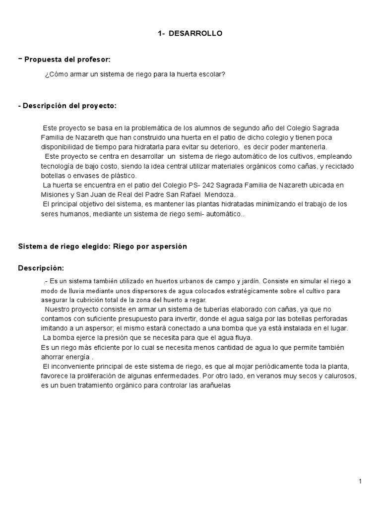 Sistema de Riego por Aspersión Escolar | PDF